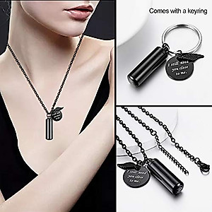 Dletay Cylinder Cremation Jewelry Urn Necklace for Ashes Memorial Ashes Necklace with Angel Wing Charm Memorial Keepsake for Pet Human-I Still Need You Close to Me