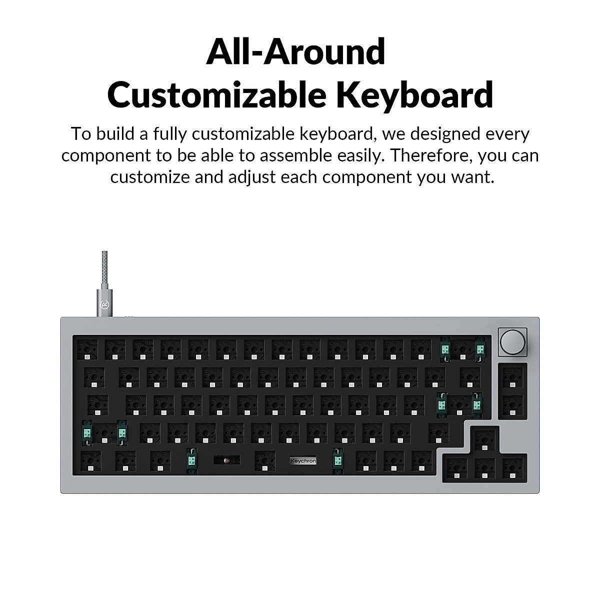 Keychron Q2 Wired Custom Mechanical Keyboard Barebone Knob Version, QMK/VIA Programmable Macro, Compatible with Mac Windows Linux, Hot-Swappable 65% Layout, Double-Gasket DIY Kit - Grey