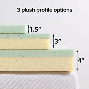 ZINUS 1.5/3/4-inch Green Tea Memory Foam Mattress Topper, Pressure-Relieving Layers, CertiPUR-US Certified, (1.5 in, Queen)
