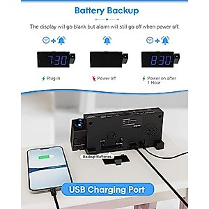 Digital Projection Alarm Clock for Bedroom, Large LED Alarm Clock with Projection on Ceiling Wall, 350°Projector,Dimmer,USB Charger, Battery Backup Loud Dual Alarm Clock for Heavy Sleeper Kids Elderly