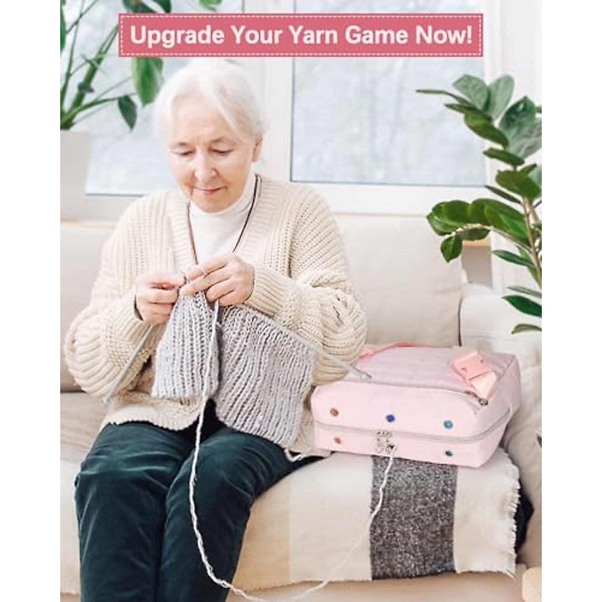 Aeelike Yarn Waist Bag, Portable Yarn Crossbody Bag Small Yarn Storage Bag for Holding Yarn Crochet Hooks Knitting Needles, Lightweight & Easy to Carry Yarn Bag, Pink