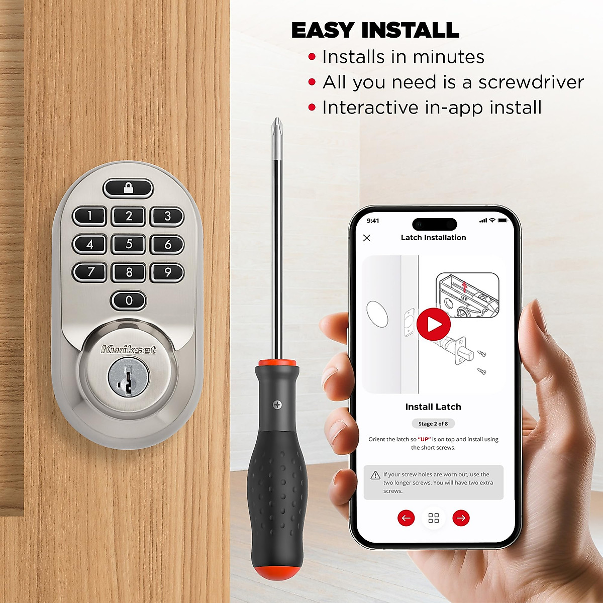 Kwikset 99380-001 Halo Wi-Fi Smart Lock Keyless Entry Electronic Keypad Deadbolt Featuring SmartKey Security, Satin Nickel