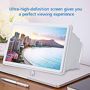 12Inch Phone Screen Amplifier, Retractable Foldable HD High Definition 3D Mobile Video Magnifier Phone Stand Bracket with Cleaning Cloth, Compatible with All Smartphones(White)