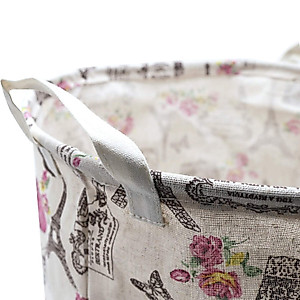 Large Laundry Basket, 63L Foldable Storage Bin, ZUEXT Freestanding Laundry Hamper with Handles for Girls Nursery Bedroom, Dirty Clothes Laundry Basket, Baby Shower Gifts(Floral Paris Towel)