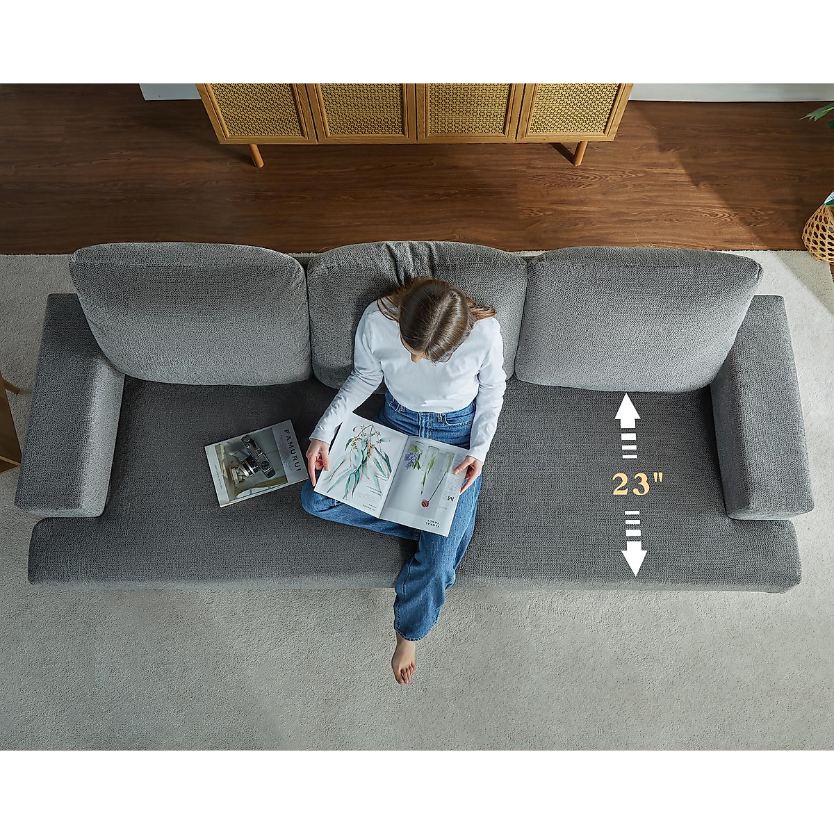 AMERLIFE 97 inch Sofa, Deep Seat Sofa-Contemporary Chenille Sofa Couch, 3 Seater Sofa for Living Room-Oversized Sofa, Grey Comfy Sofa