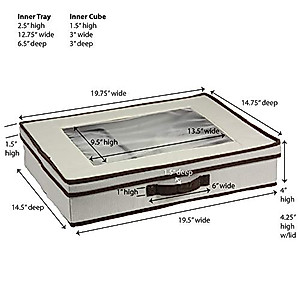 Household Essentials Natural 545 Vision Box with Lid and Handles | Tabletop Linen Storage Set Canvas with Brown Trim