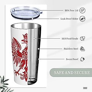 VKKOEWL Polish Flag Poland Polska Eagle Stainless Steel Insulated Tumbler 20 Oz Travel Water Bottle Coffee Mug Drink Cup With Lid Straw