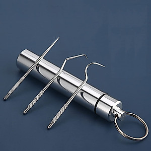 Angzhili 3 Pcs/Set Stainless Steel Toothpicks Kit,Reusable Tooth Picks Set,Portable Pocket Toothpick,Travel Toothpicks with Holder for Travel, Outdoor