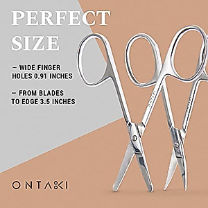 ONTAKI 3 Scissors pack - 1 Japanese Steel Beard & Mustache Scissors With Comb - 2 Facial Grooming Nose Hair Scissors - 1 Curved Blade Tip & 1 Safety Blunt Rounded Tip