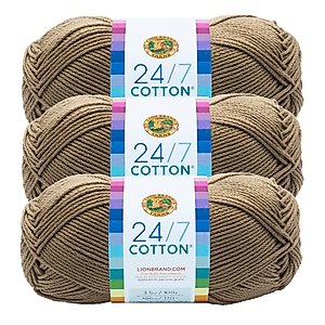 (3 Pack) Lion Brand Yarn 761-122 24/7 Cotton Yarn, Taupe