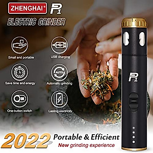 ZHENGHAI P1 Electric Herb and Spice Grinder, USB Rechargeable Fast Grinding With Portable Storage Bag, Cleaning Brush (Black)