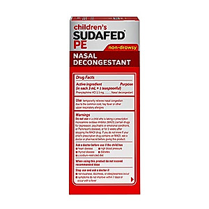 Sudafed Children's PE Nasal Decongestant, Liquid Cold Relief Medicine with Phenylephrine HCl, Alcohol Free and Sugar-Free, Berry-Flavored, 4 fl. oz