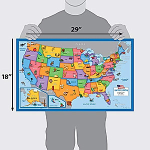 2 Pack - USA Map for Kids [Illustrated] + Antique Style United States of America Map (Laminated, 18" x 29")