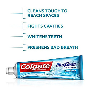 Colgate Max Clean Whitening Foaming Toothpaste with Fluoride, Effervescent Mint, 6 Ounce, 4 Pack