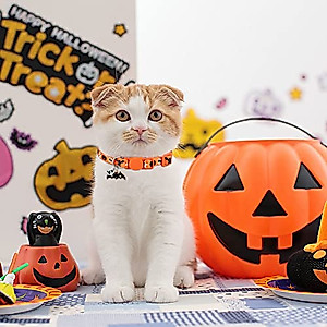 3 Pack Halloween Cat Collars with Pumpkin, Ghost, Bat Ornament, Breakaway Adjustable Pumpkin Cat Kitten Collars for Halloween Cats Kittens Costume Decorations
