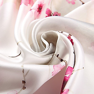 Women's 100% Mulberry Silk Scarf Floral Print Satin Long Scarf Wrap Shawl (Pxdy4)
