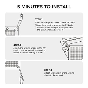 WELKIN RV Awning Sun Shade Screen, (7' x 9'), Black Mesh Screen Sunshade, UV Sun Blocker Canopy Complete Kits for Motorhome Camping Trailer