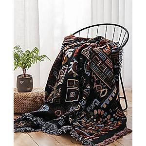 UNIGARDEN Boho Throw Blanket, Cotton Throw Blankets for Couch Soft Chair Beding Bohemian Decor (Small 51X63Inches, Black)