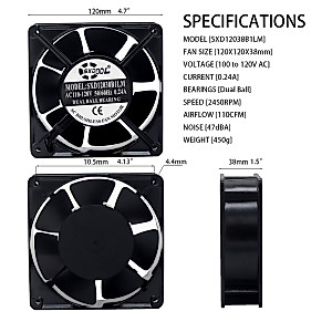 SXDOOL 120mm AC 115V Ball Bearing Fan 110V for DIY Cooling Ventilation Exhaust Projects