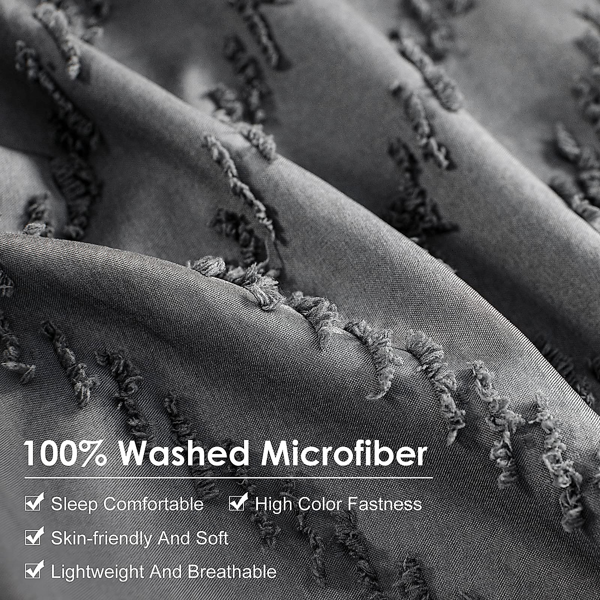 WARMDERN Boho Duvet Cover Set, Tufted Bedding Duvet Covers Soft Washed Microfiber Duvet Cover Twin Size, 2 Pieces Embroidery Shabby Chic Duvet Cover with Zipper Closure(Grey, Twin)