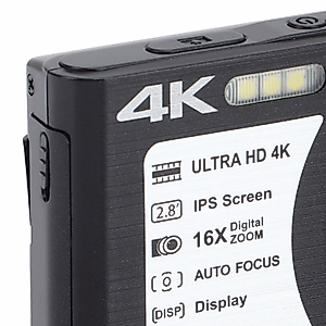 Compact Camera, 48MP Image Resolution Built in Fill Light Compatible 256GB Memory Card Rechargeable Lithium Ion Battery 4K Digital Camera for(Black)