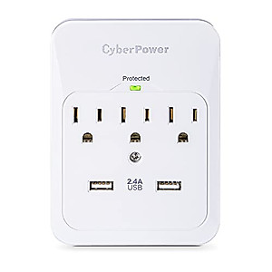 CyberPower CSP300WUR1 Professional Surge Protector, 600J/125V, 3 Outlets, 2 USB Charge Ports (2.1 Amps Shared) Wall Tap Plug