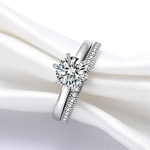 MABELLA Cubic Zirconia Engagement Ring- AAA+ Round Cut 925 Sterling Silver Rings for Women - Classic, CZ Solitaire Engagement Ring- Cute Faux Wedding Rings, Promise Ring for Her