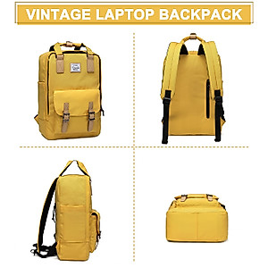VASCHY Laptop Backpack for Men and Women, Unisex Vintage Water Resistant Casual Daypack Rucksack Bookbag for School College Yellow