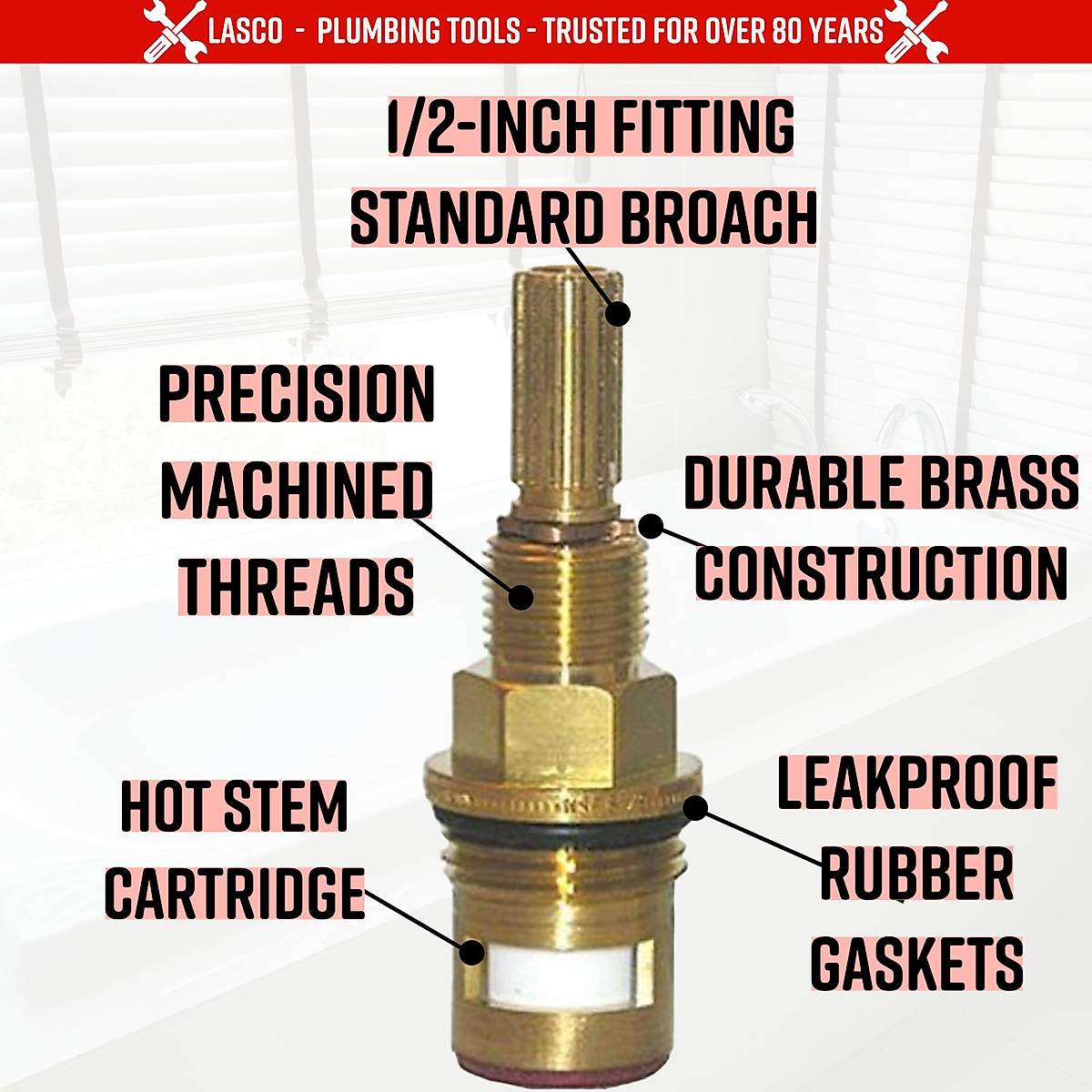 LASCO S-180-1NL 1/2-Inch No Lead Hot Ceramic Stem for Cartridge 4001
