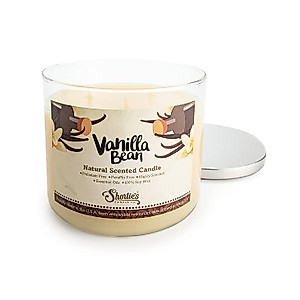 Vanilla Bean Highly Scented Natural 3 Wick Candle, Essential Fragrance Oils, 100% Soy, Phthalate & Paraben Free, Clean Burning, 14.5 Oz.