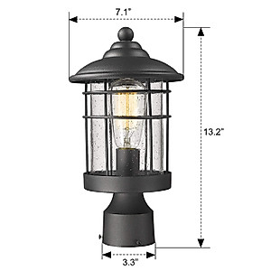 Emliviar 1-Light Outdoor Post Light, Exterior Post Lantern in Black Finish with Seeded Glass, 1803CW2-P