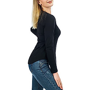 Artivaly Women's Long Sleeve V Neck T Shirts Basic Tee Tops Black