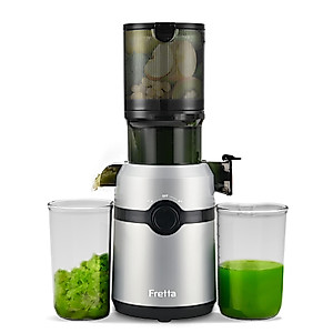 Cold Press Juicer Machines,Fretta Slow Masticating Juicer Machines with 4.25" Large Feed Chute,Fit Whole Fruits & Vegetables Easy Clean Self Feeding,High Juice Yield,BPA Free (Silver)