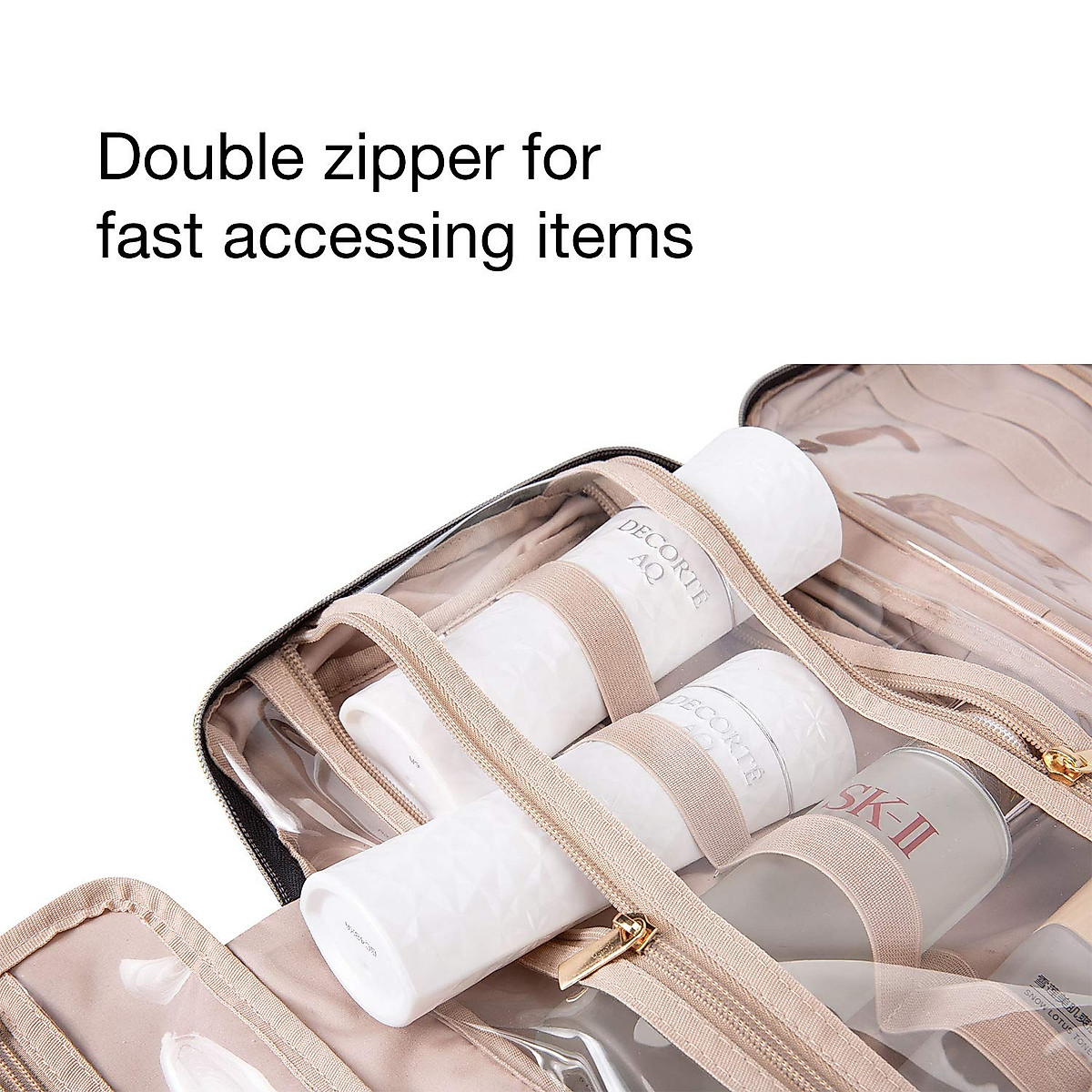 BAGSMART Toiletry Bag Travel Bag with hanging hook, Water-resistant Makeup Cosmetic Bag Travel Organizer for Accessories, Shampoo, Full Sized Container, Toiletries, Soft Pink