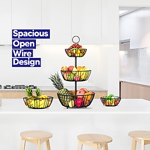 Riccle Fruit Basket For Kitchen Counter - 3 Tier Fruit Basket - Triple Layer Metal Wire Fruit Bowl For Kitchen Counter top - Three Tiered Fruit Holder For Kitchen, Produce, Vegetables