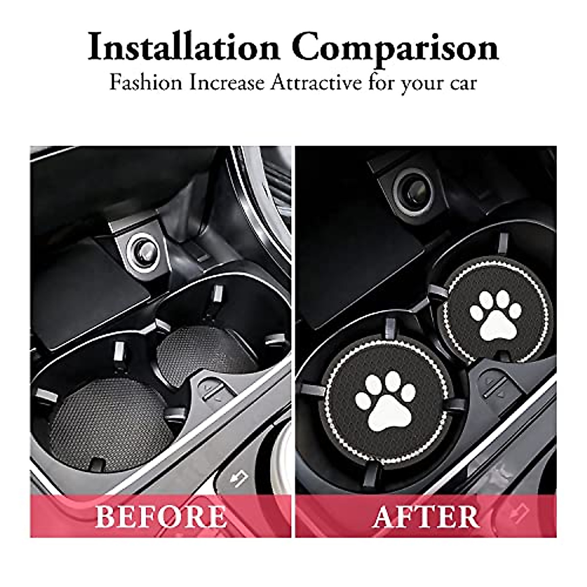 JIMAT Bling 2 Pack PAW Car Coasters for Cup Holders in Holder Set Accesories Crystal Vehicle Interior Accessories Mats Women Lady Girl 2.75in Diameter (Black) (JM-8698)