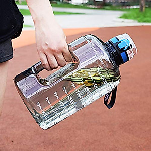 BuildLife Gallon Water Bottles with Times to Drink - Gallon Water Jug - 1 Gallon Water Bottle–BPA Free Water Bottle with Time Marke and Flip Top Leak Proof Lid One Click Open for Gym(Gray, 1 Gallon)