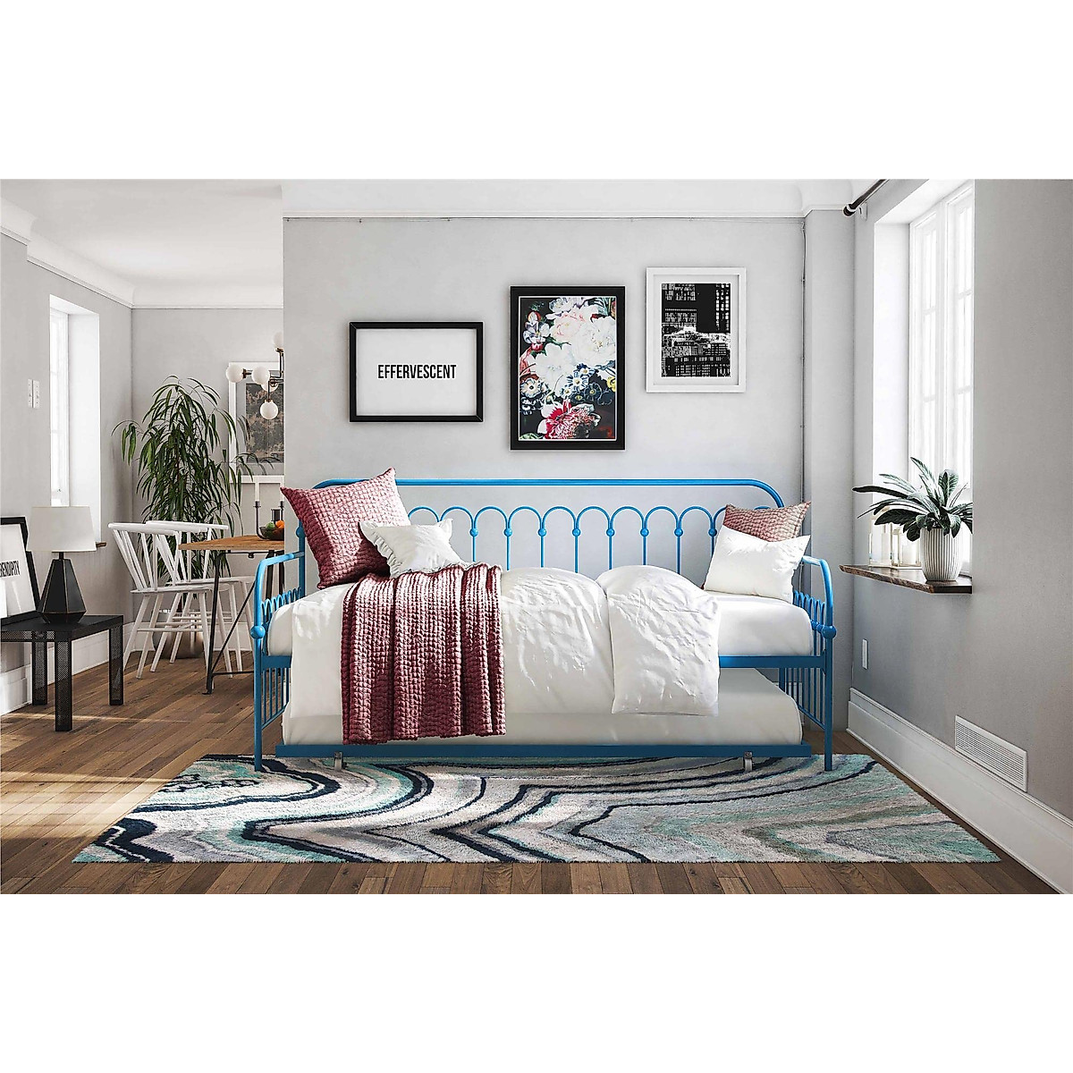Novogratz Bright Pop Metal Daybed with Roll Out Trundle - Chic, Stylish, Space-Saving Design - Includes Sturdy Steel Slats