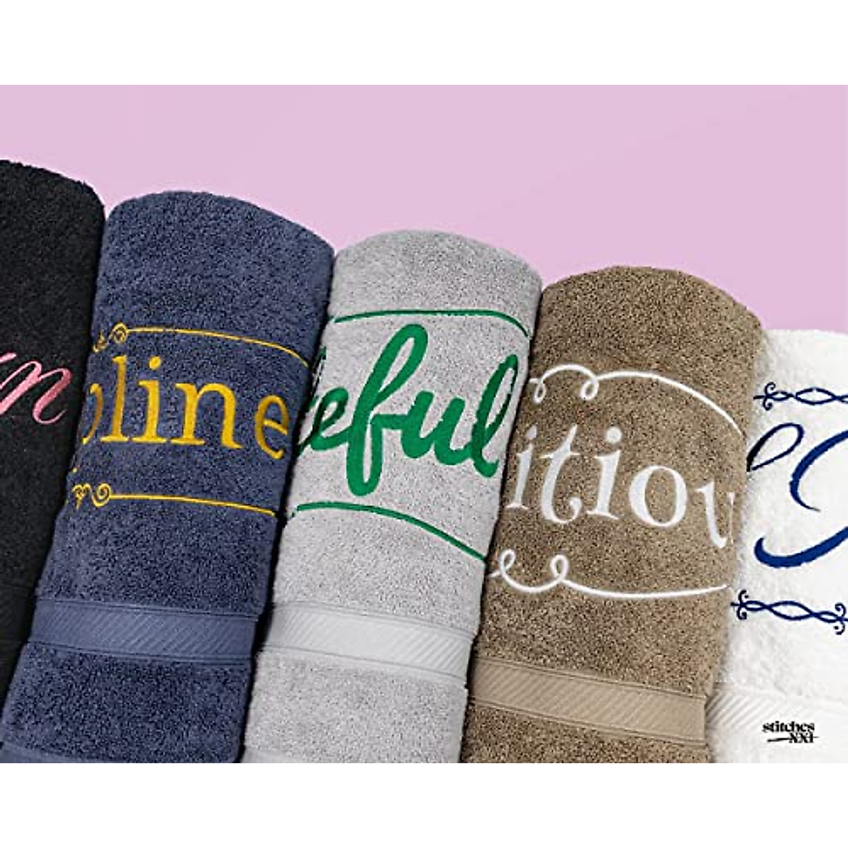 Stitches XXI Personalized Bath Towel. Luxury Embroidered Custom Bathroom Towel 100% Cotton Black 30x54 inches