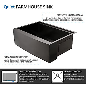 30 Inch Black Undermount Farmhouse Kitchen Sink, 30 x 22 x 10 Inch Farm Workstation Kitchen Sink 16 Gauge Stainless Steel Apron Front Black Kitchen Sink with Accessories