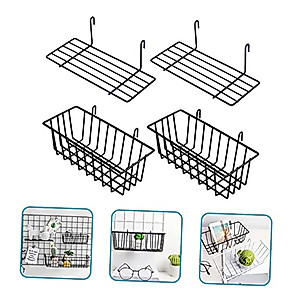 Unomor 2 Sets Shelf Black Storage Baskets Garage Storage Organizer Pegboard Shelves Hanging Wall Basket Wire Wall Shelves Desk Pegboard Storage Baskets for Shelves Wire Tray Wrought Iron
