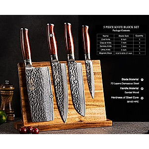 YARENH Cleaver Knife Set with Magnetic Block, 5 Piece Professional Sharp Chef Knives for Kitchen, Damascus Stainless Steel, 73 Layers, Full Tang, Sandalwood Wood Handle