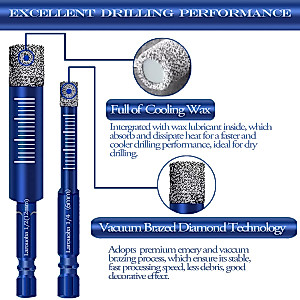 Larouoba 8 pc Diamond Drill Bit, Masonry Drill Bits Set for Porcelain Tile Ceramic Stone Granite Marble Hex Shank Diamond Hole Saw Drill Bit with Size 3/16” to 9/16” (Blue)