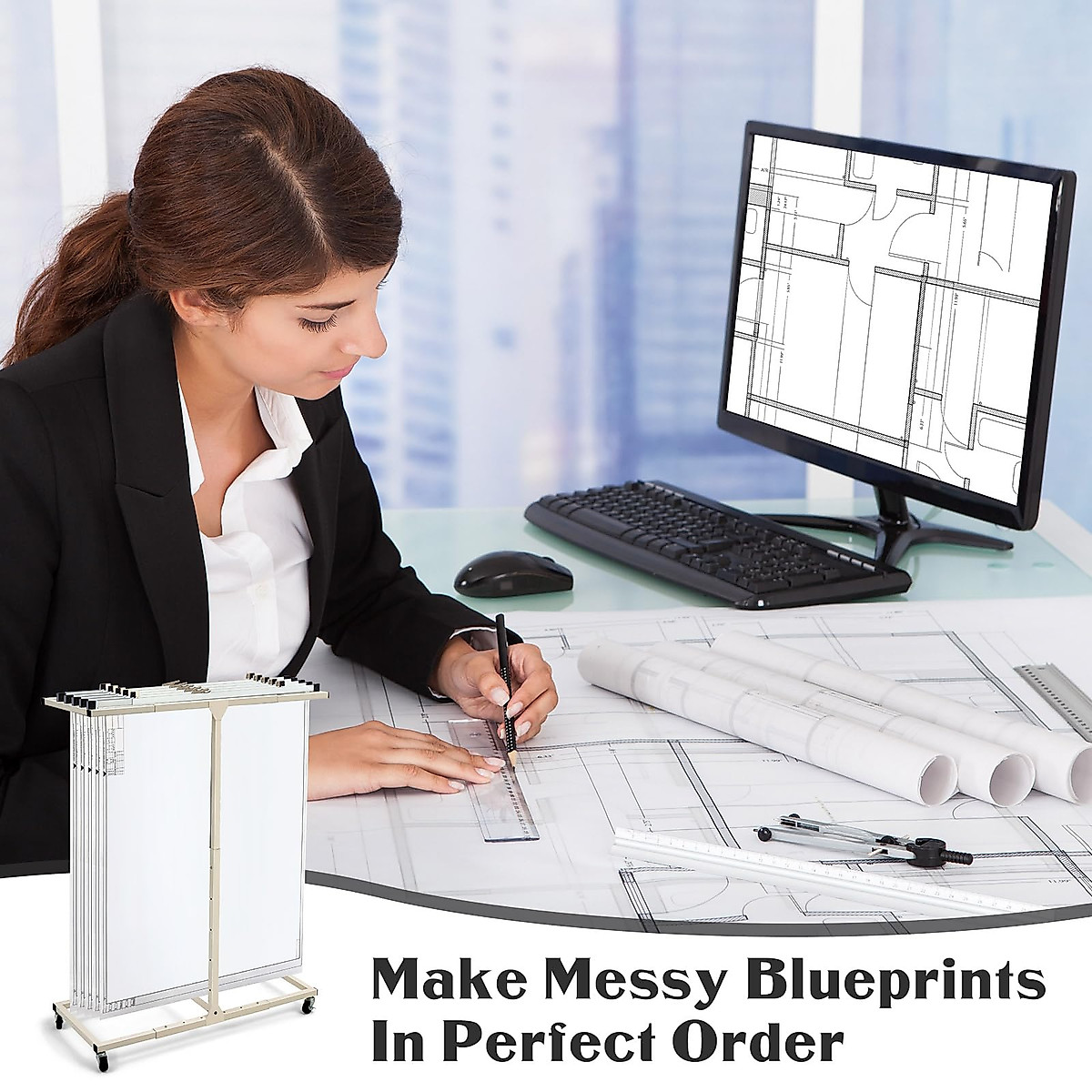 Tatuo Mobile Blueprint Holder Vertical Heavy Duty Blueprint Storage Width Height Adjustable Poster Display Rack Map Organizer Rack Mobile Plan Center File Organizer Stand for Home Office