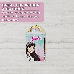 Barbie Bath/Pool/Beach Soft Cotton Terry Hooded Towel Wrap, 24 in x 50 in, By Franco Kids