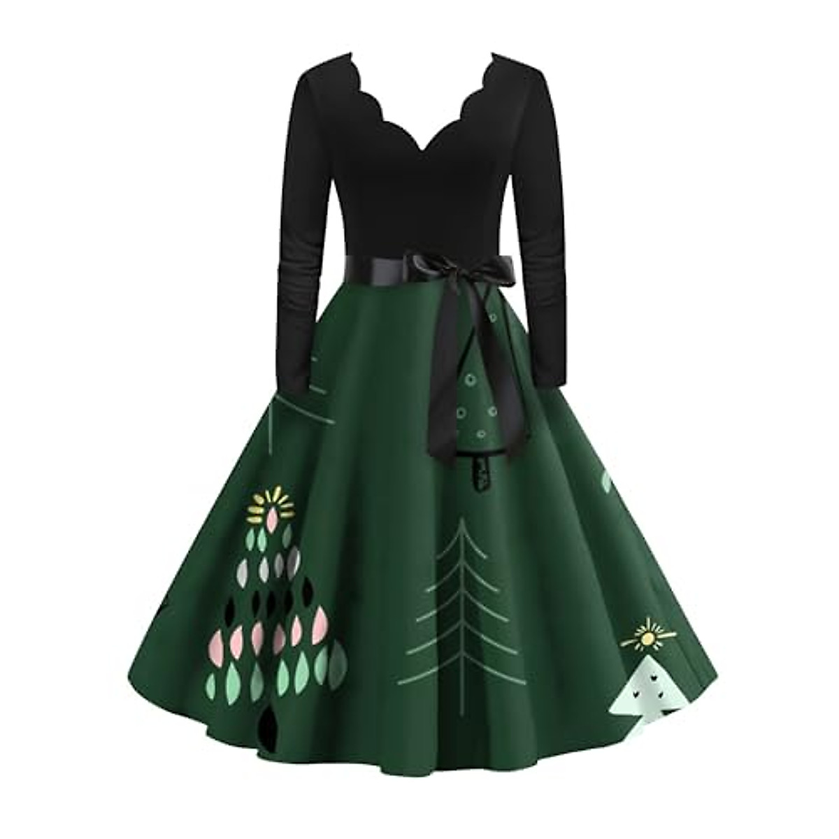 UQRZAU Christmas Dresses for Women, Winter Dresses Casual Fashion Printed Vintage Long Sleeve Dress Women Light Blue Dress Vestidos Casuales Para Mujer Dresses 2024 Dress Blouses (L, Green)