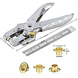 POUPHY Hole Punch Tool, Eyelet Hole Puncher Kits with 3/16 inch 200 Pcs Gold & Silver Metal Grommets for Leather Fabric Belt Clothes Card Paper Canvas Decorative Repair