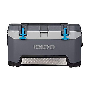 Igloo BMX 72 Quart Cooler with Cool Riser Technology, Fish Ruler, and Tie-Down Points - 18.70 Pounds - Carbonite Gray and Blue