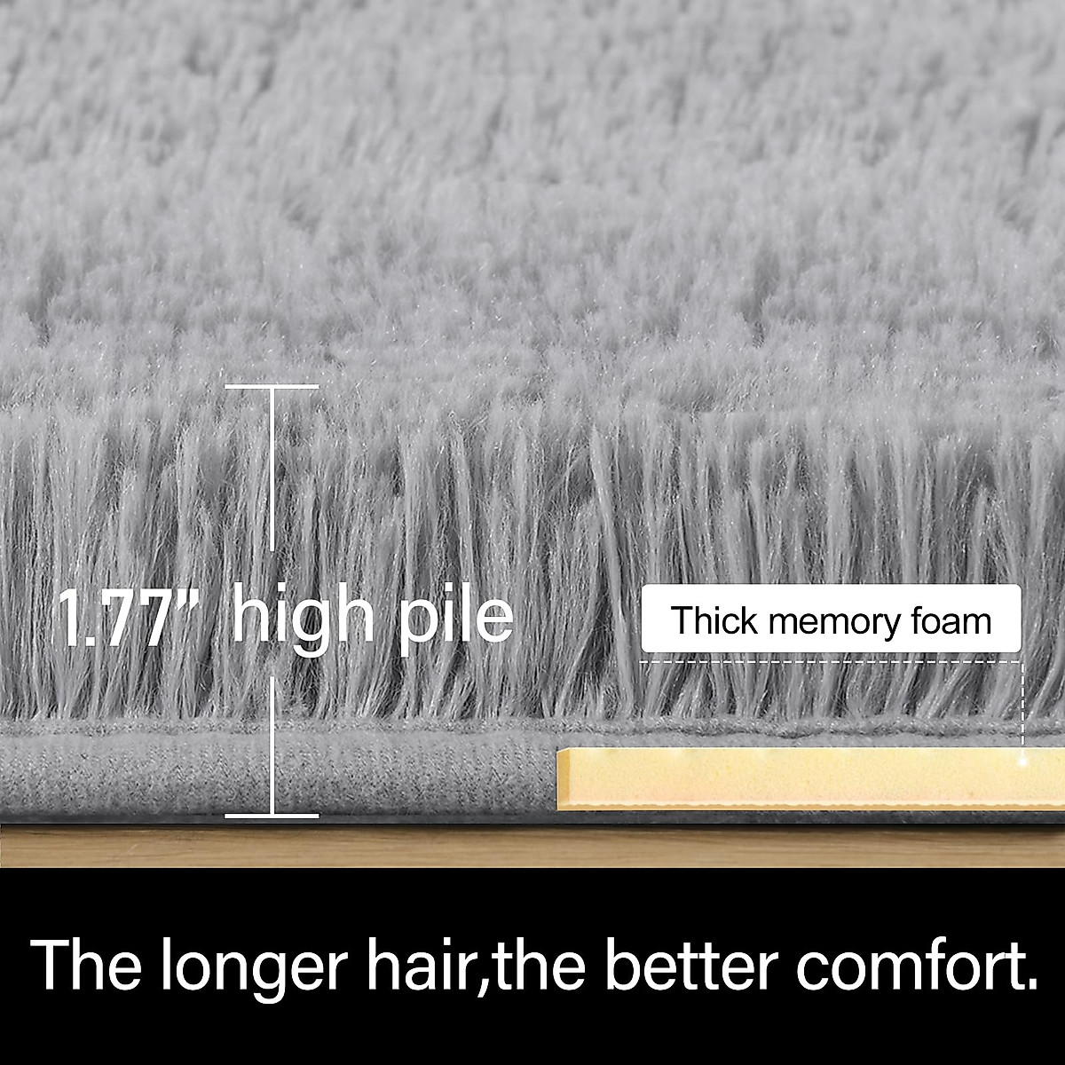 LOCHAS Luxury Shag Area Rug 4x6 Feet Geometric Plush Fluffy Rugs, Extra Soft Carpet Moroccan Rugs for Bedroom Living Room Dorm Kids, High Pile Shaggy Floor Rug Decor, Light Grey/White