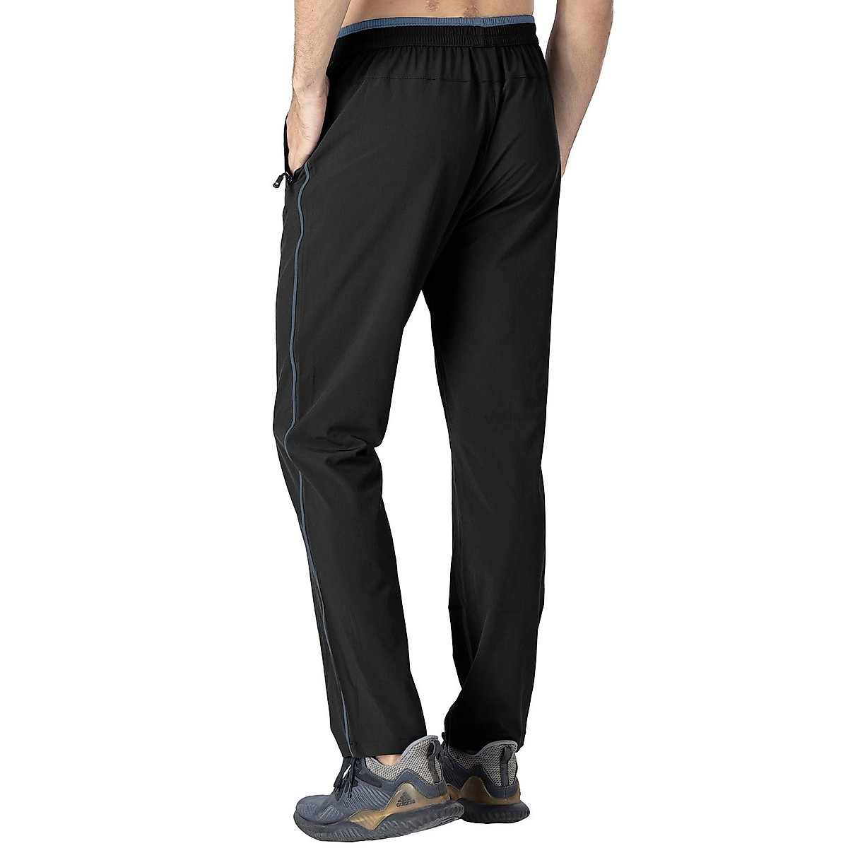 Rdruko Men's Sweat Pants Lightweight Workout Gym Jogging Track Athletic Pants Zipper Pockets Black Gray X-Large